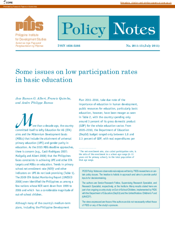 (PDF) Some Issues on Low Participation Rates in Basic Education