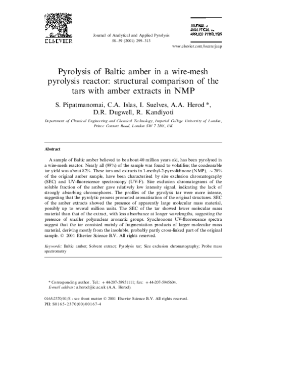 (PDF) Pyrolysis of Baltic amber in a wire-mesh pyrolysis reactor ...