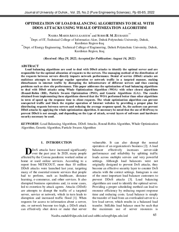 Pdf Optimization Of Load Balancing Algorithms To Deal With Ddos