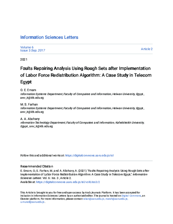 (PDF) Faults Repairing Analysis Using Rough Sets after Implementation of Labor Force ...
