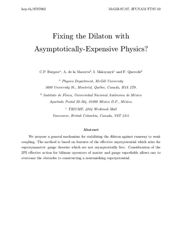 (PDF) Fixing the dilaton with asymptotically-expensive physics?
