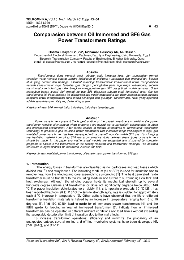 (PDF) Comparison between Oil Immersed and SF6 Gas Power Transformers ...