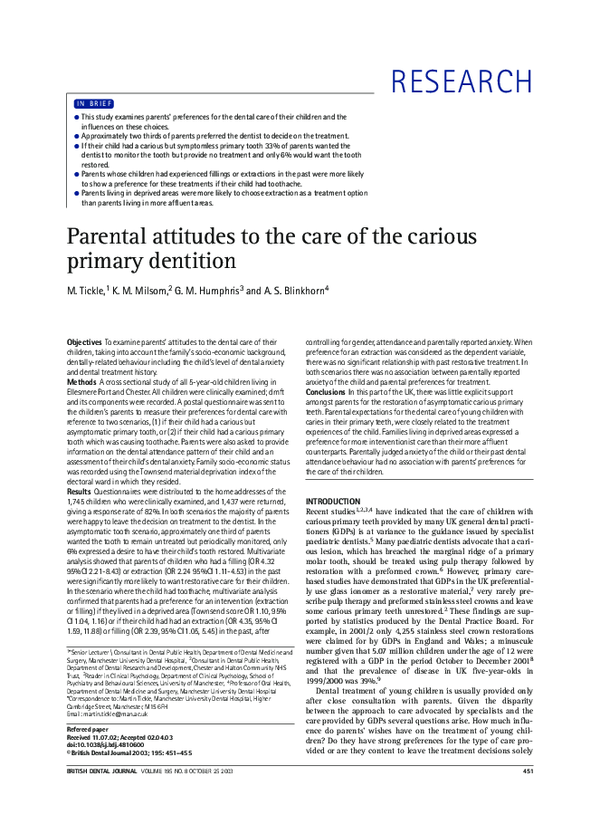(PDF) Parental attitudes to the care of the carious primary dentition