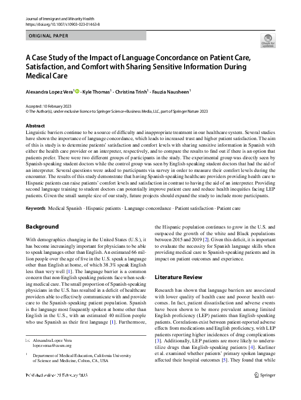 (PDF) A Case Study of the Impact of Language Concordance on Patient ...