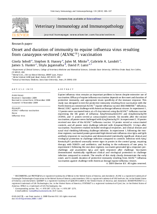 (PDF) Onset and duration of immunity to equine influenza virus ...