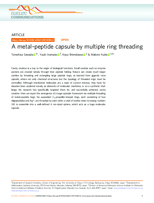 (PDF) A metal–peptide capsule by multiple ring threading | Koya ...