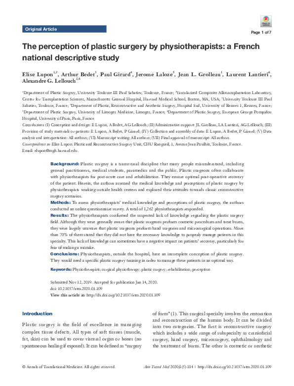 (PDF) The perception of plastic surgery by physiotherapists: a French ...
