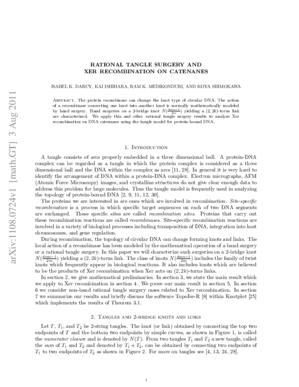 (PDF) Rational tangle surgery and Xer recombination on catenanes ...