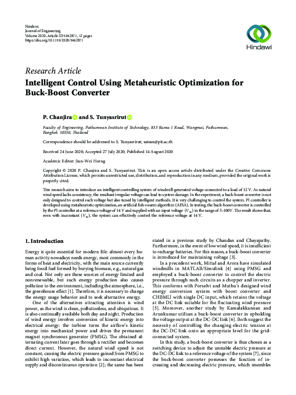 (PDF) Intelligent Control Using Metaheuristic Optimization for Buck-Boost Converter