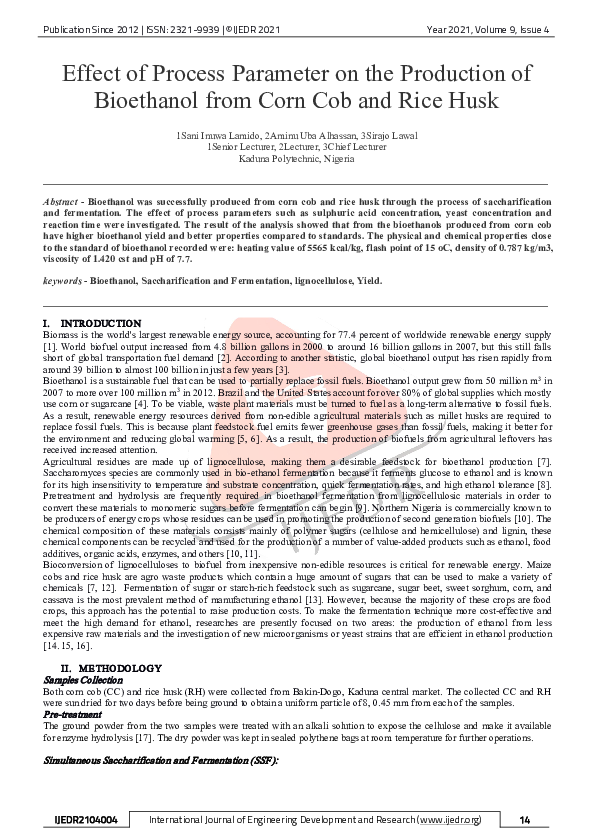 (PDF) Effect of Process Parameter on the Production of Bioethanol from ...