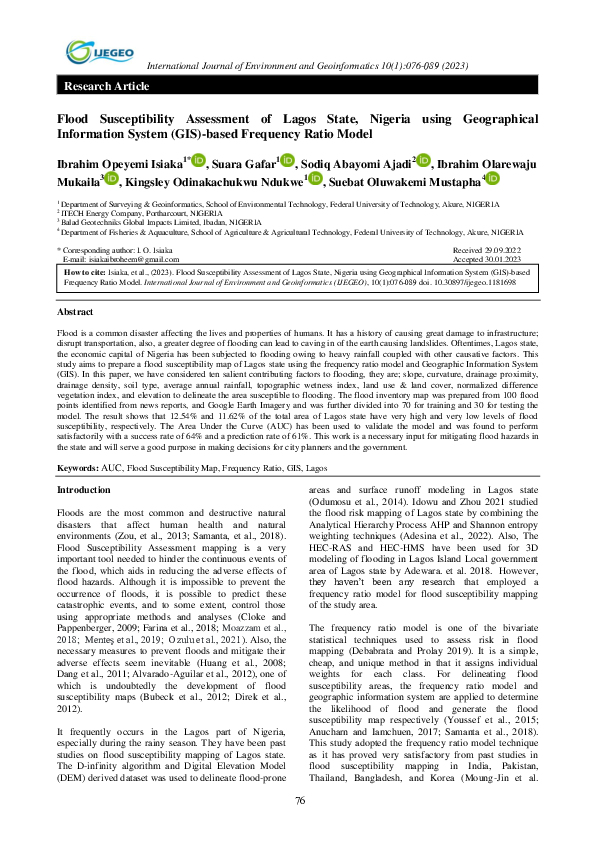 (PDF) Flood Susceptibility Assessment of Lagos State, Nigeria using Geographical Information ...