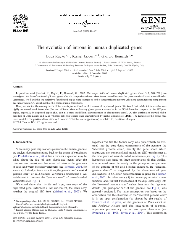 (PDF) The evolution of introns in human duplicated genes