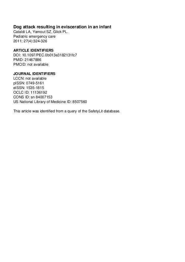 (PDF) Dog Attack Resulting in Evisceration in an Infant | Laura Cataldi - Academia.edu