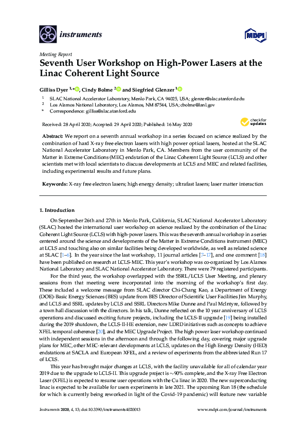 (PDF) Seventh User Workshop on High-Power Lasers at the Linac Coherent ...