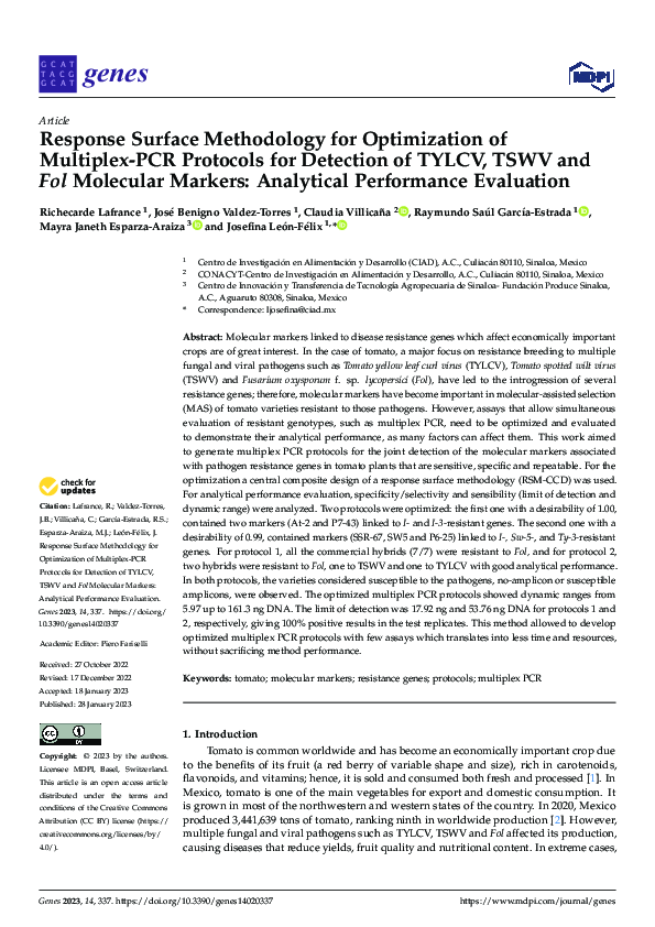 (PDF) Response Surface Methodology for Optimization of Multiplex-PCR Protocols for Detection of ...