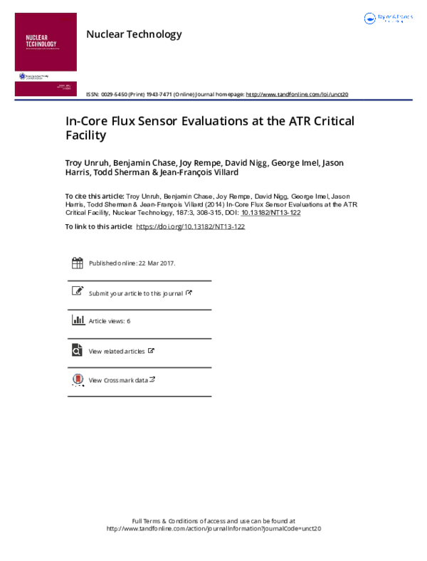(PDF) In-Core Flux Sensor Evaluations at the ATR Critical Facility