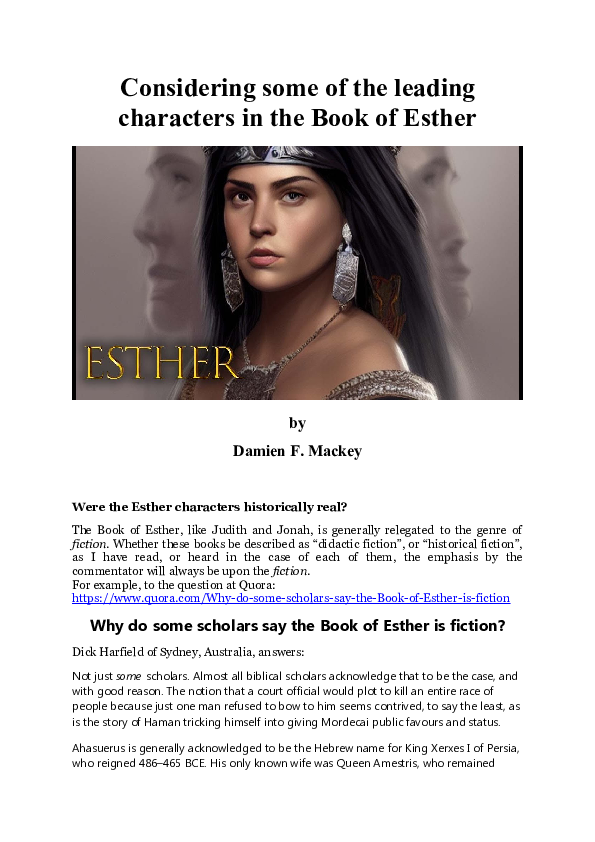 (DOC) Considering some of the leading characters in the Book of Esther