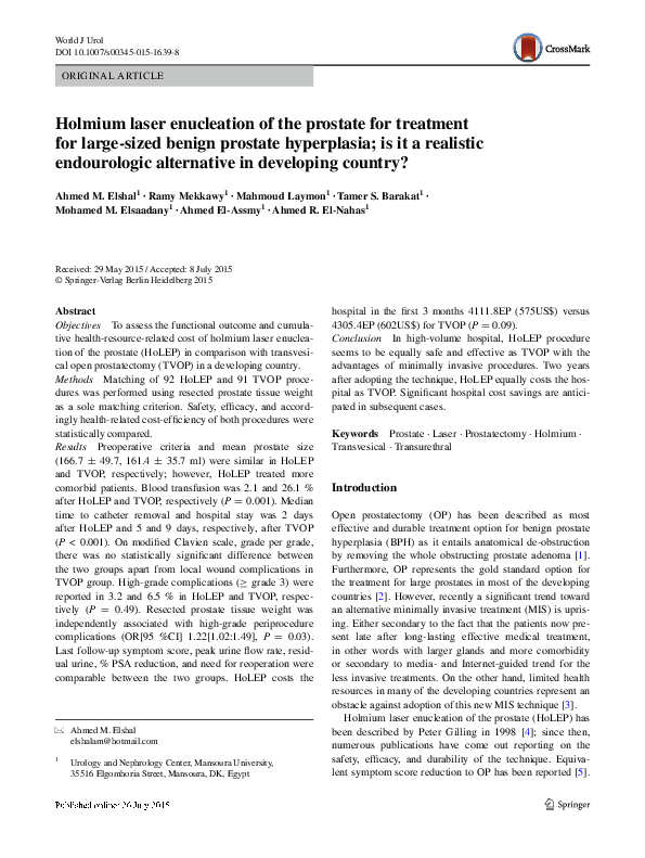 (PDF) Holmium laser enucleation of the prostate for treatment for large ...