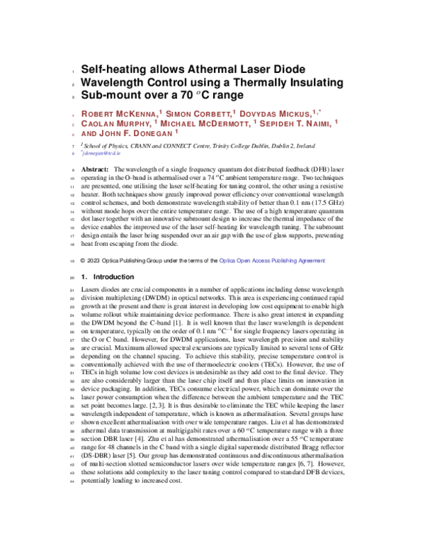 (PDF) Self-heating allows Athermal Laser Diode Wavelength Control using ...