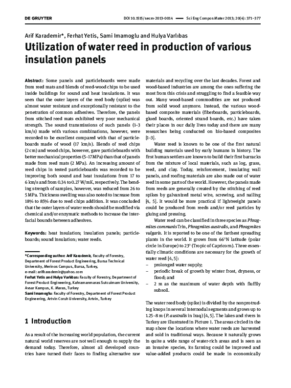 (PDF) Utilization of water reed in production of various insulation panels