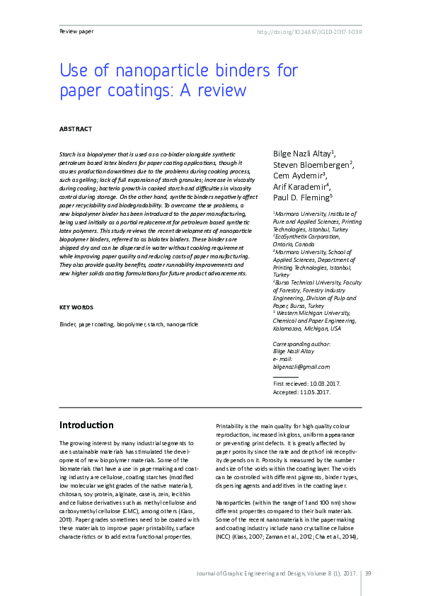 (PDF) Use of nanoparticle binders for paper coatings: A review