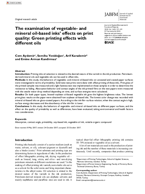 (PDF) The examination of vegetable- and mineral oil-based inks’ effects ...