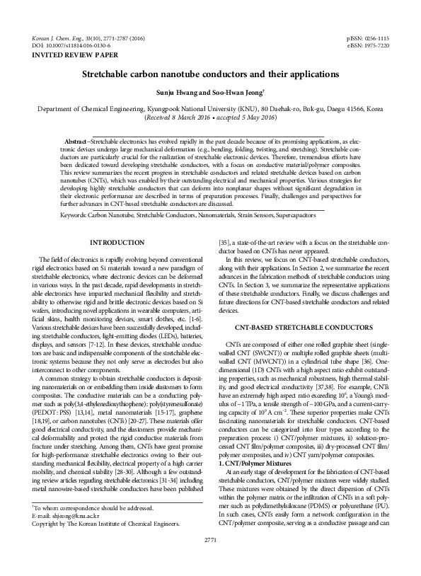 (PDF) Stretchable carbon nanotube conductors and their applications