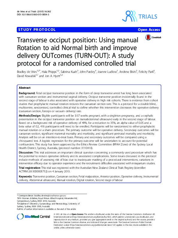 (PDF) Transverse occiput position: Using manual Rotation to aid Normal ...