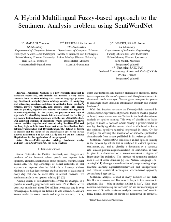Pdf A Hybrid Multilingual Fuzzy Based Approach To The Sentiment Analysis Problem Using