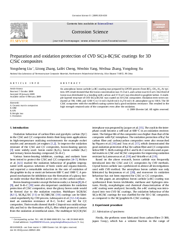 (PDF) Preparation and oxidation protection of CVD SiC/a-BC/SiC coatings ...