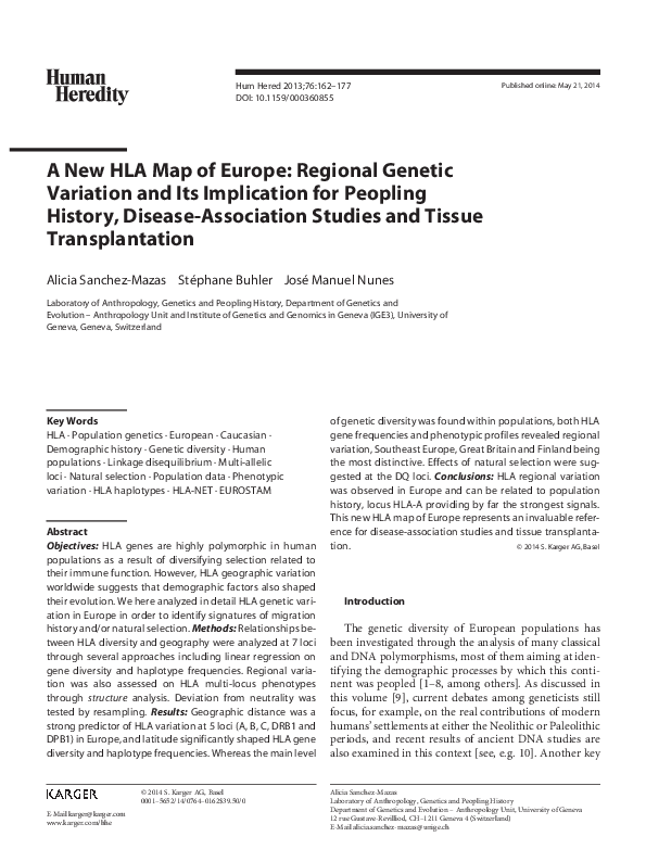 (PDF) A new HLA map of Europe: Regional genetic variation and its ...