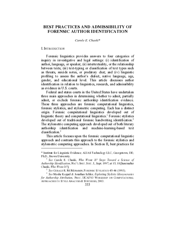 (PDF) Best Practices and Admissibility of Forensic Author Identification