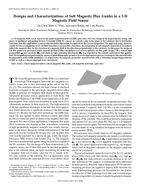 (PDF) Designs and Characterizations of Soft Magnetic Flux Guides in a 3 ...