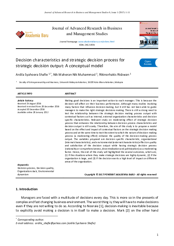 (PDF) Decision characteristics and strategic decision process for ...