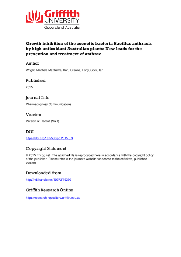 (PDF) Growth inhibition of the zoonotic bacteria Bacillus anthracis by ...