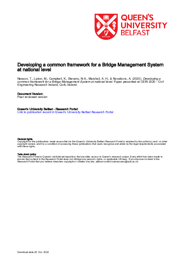 (PDF) Developing a common framework for a Bridge Management System at ...