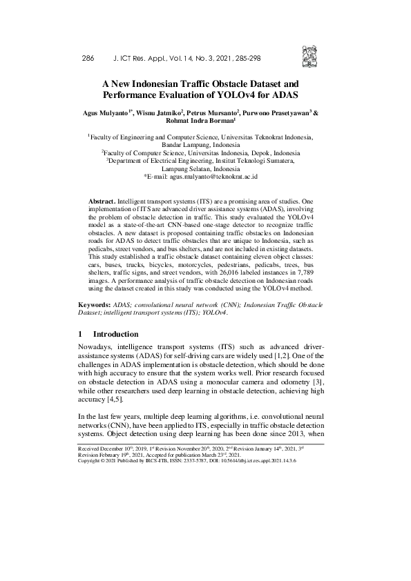 Pdf A New Indonesian Traffic Obstacle Dataset And Performance