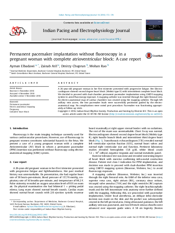 (PDF) Permanent pacemaker implantation without fluoroscopy in a ...