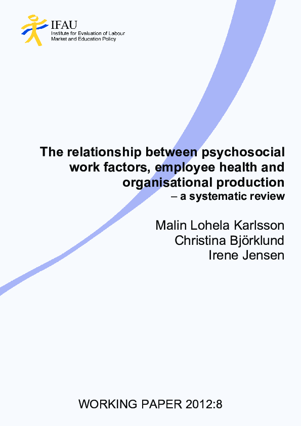 (PDF) The relationship between psychosocial work factors, employee ...