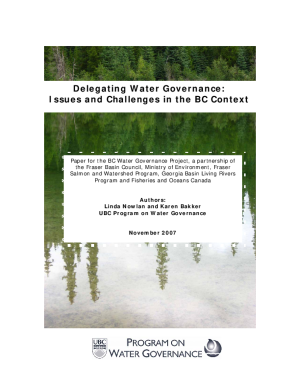 (PDF) Delegating water governance: issues and challenges in the BC context