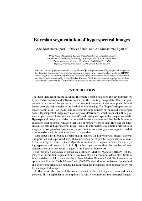 (PDF) Bayesian segmentation of hyperspectral images