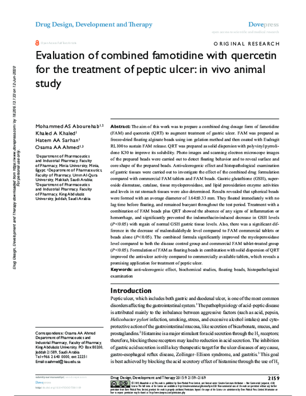 (PDF) Evaluation of combined famotidine with quercetin for the treatment of peptic ulcer: in ...