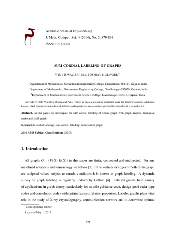 (PDF) Sum cordial labeling of graphs