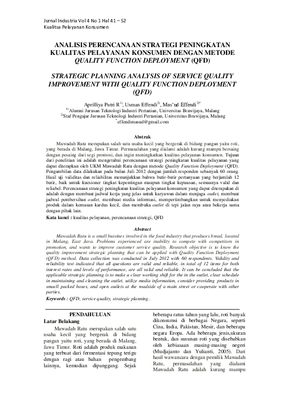(PDF) Analisis Perencanaan Strategi Peningkatan Kualitas Pelayanan Konsumen Dengan Metode ...