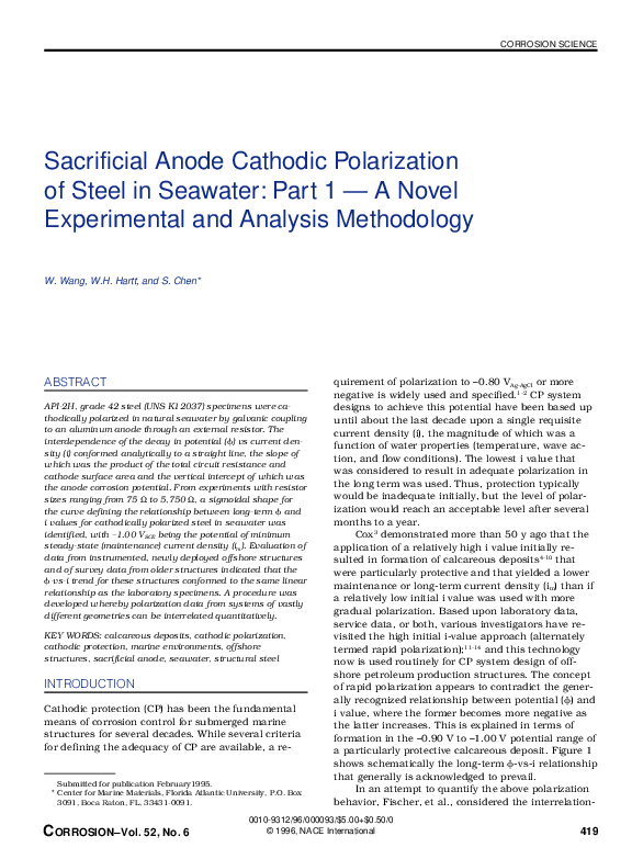 (PDF) Sacrificial Anode Cathodic Polarization of Steel in Seawater ...