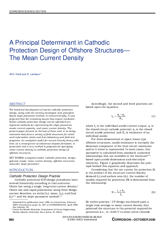 (PDF) A Principal Determinant in Cathodic Protection Design of Offshore ...