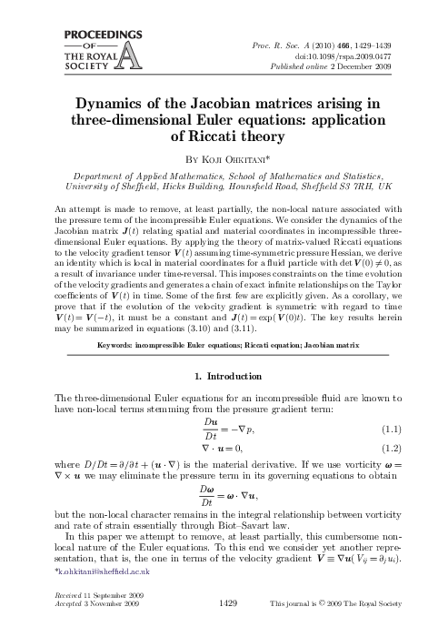 (PDF) Dynamics of the Jacobian matrices arising in three-dimensional Euler equations ...