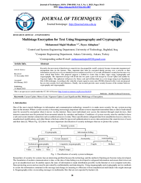 Pdf Multistage Encryption For Text Using Steganography And Cryptography