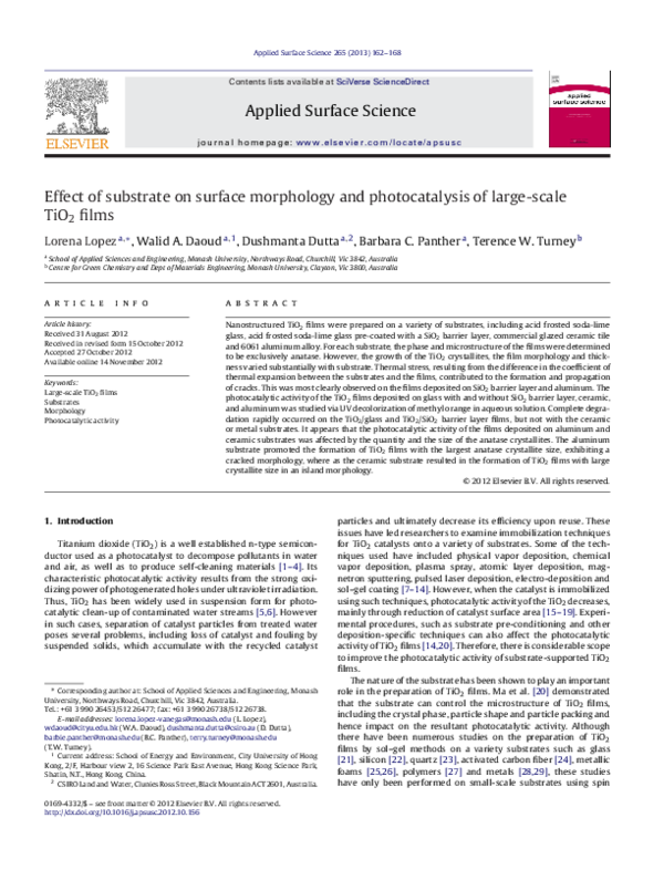 (PDF) Effect of substrate on surface morphology and photocatalysis of large-scale TiO2 films
