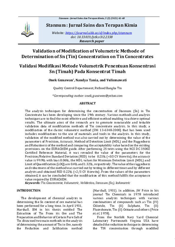(PDF) Validation of Modification of Volumetric Methode of Determination ...